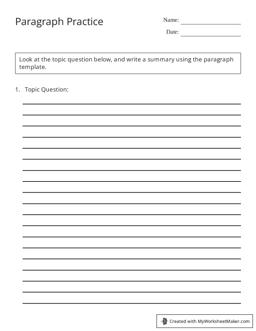 Paragraph Practice - My Worksheet Maker: Create Your Own Worksheets