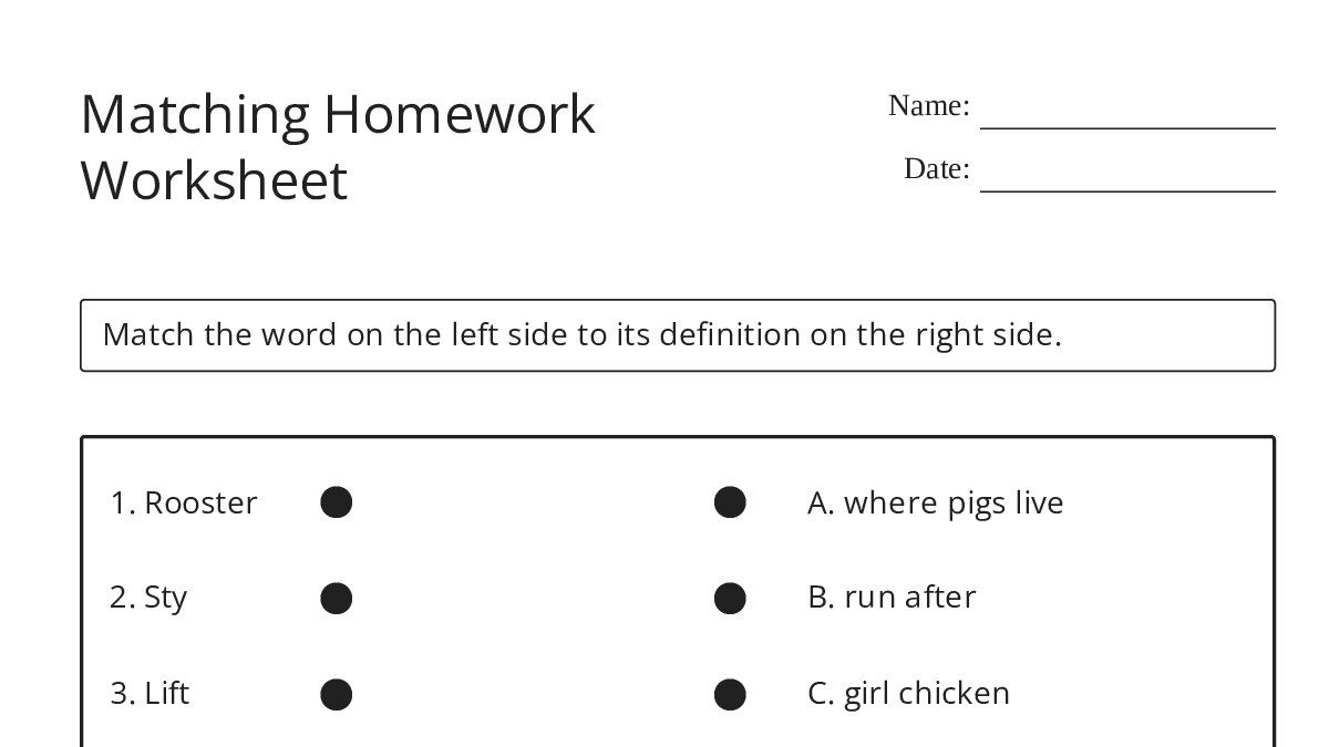 Matching Homework Worksheet - My Worksheet Maker: Create Your Own ...