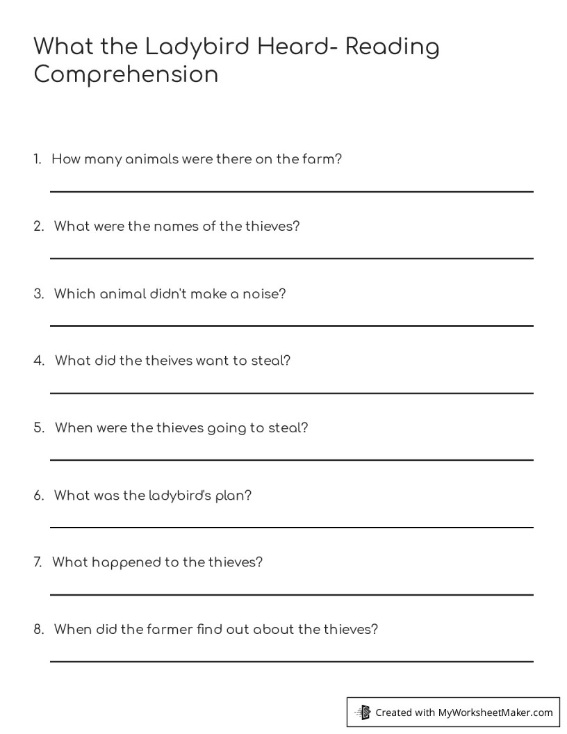 What the Ladybird Heard- Reading Comprehension - My Worksheet Maker ...