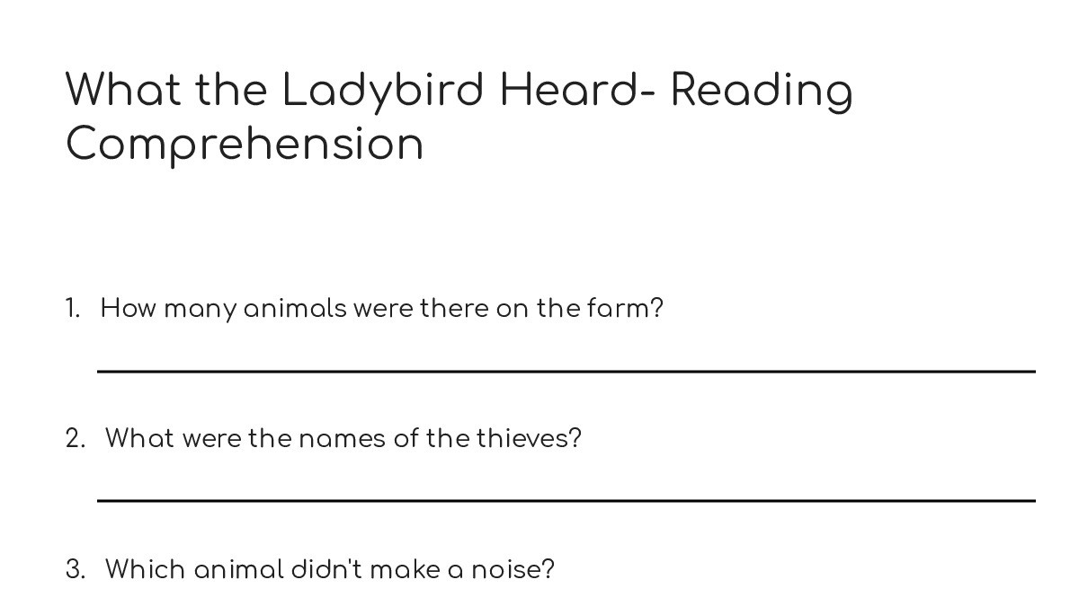 What the Ladybird Heard- Reading Comprehension - My Worksheet Maker ...