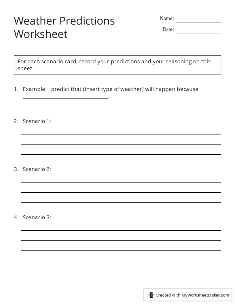 Weather Predictions Worksheet - My Worksheet Maker: Create Your Own ...