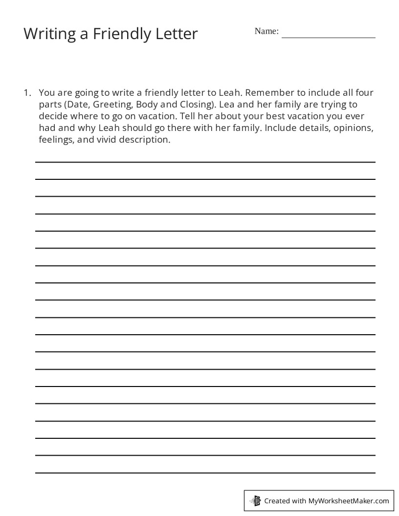 Writing a Friendly Letter - My Worksheet Maker: Create Your Own Worksheets