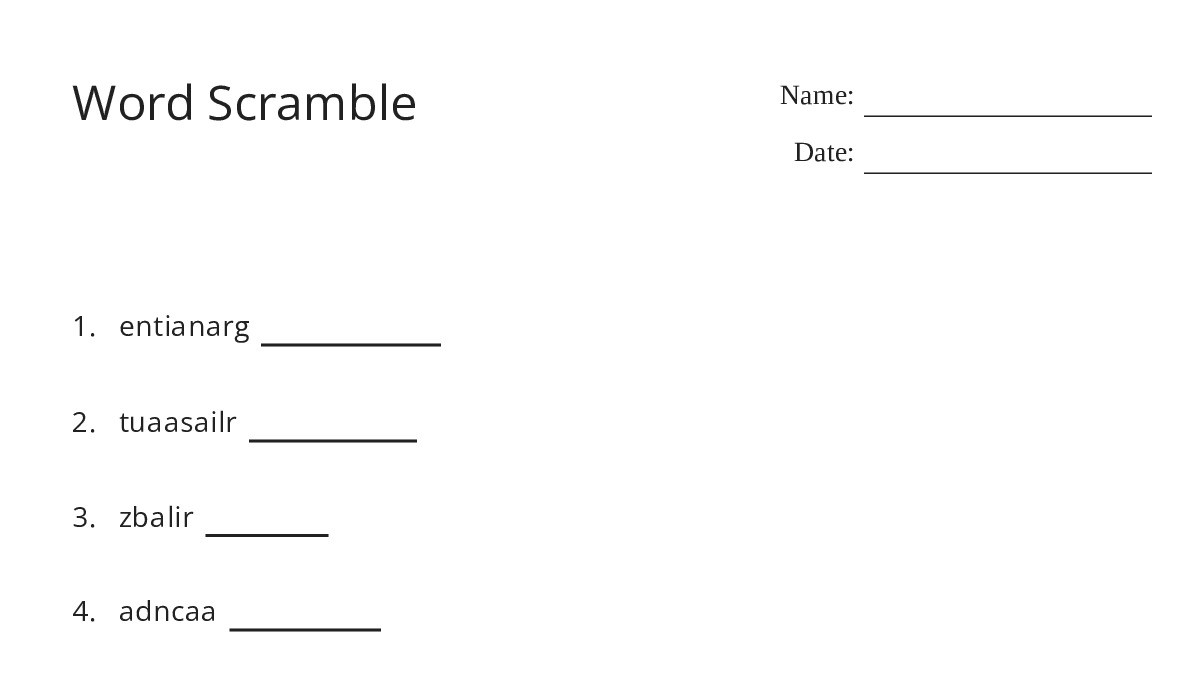Word Scramble - My Worksheet Maker: Create Your Own Worksheets