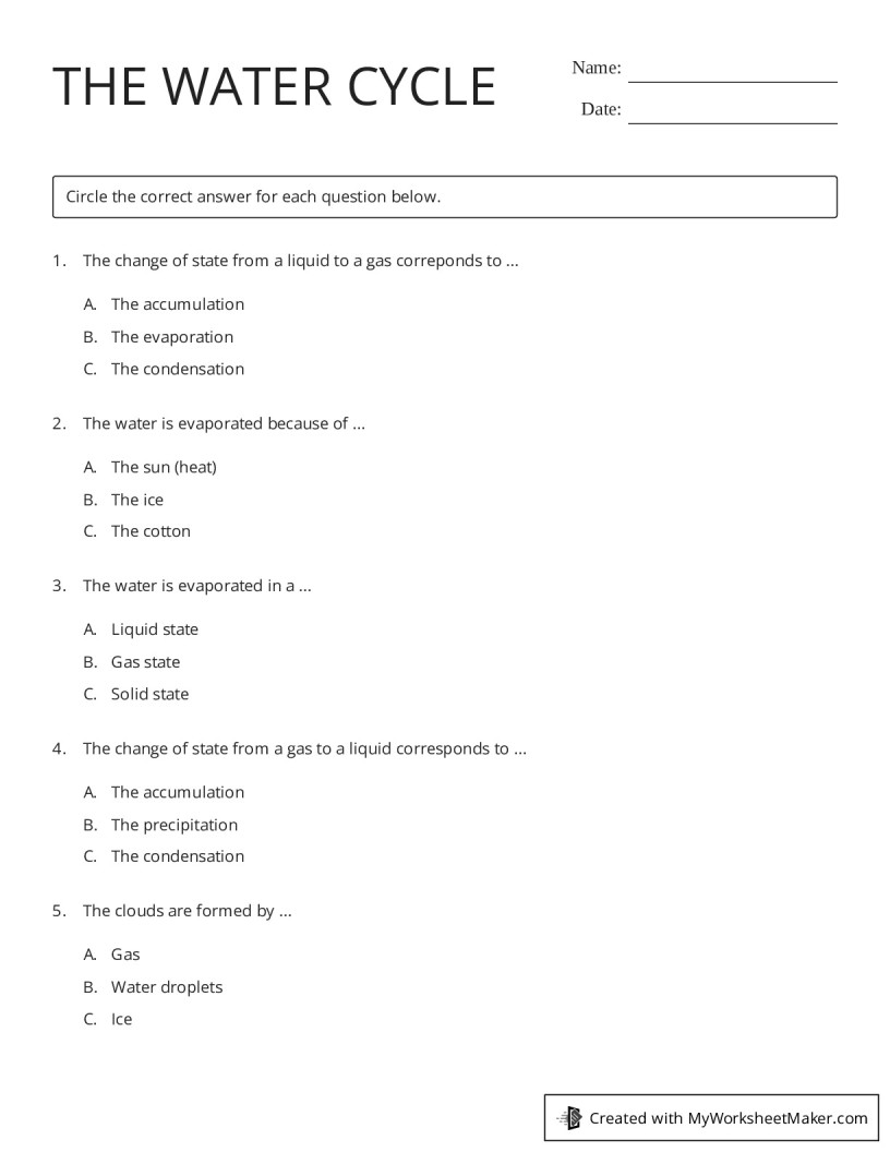 THE WATER CYCLE - My Worksheet Maker: Create Your Own Worksheets