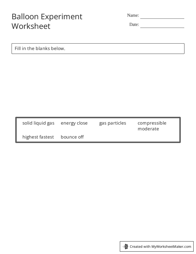 Balloon Experiment Worksheet - My Worksheet Maker: Create Your Own ...