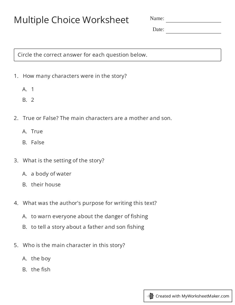 Multiple Choice Worksheet - My Worksheet Maker: Create Your Own Worksheets