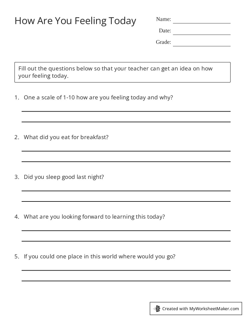 How Are You Feeling Today - My Worksheet Maker: Create Your Own Worksheets