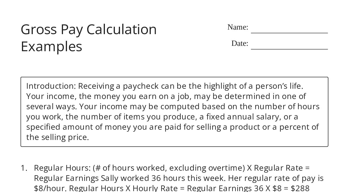 Gross Pay Calculation Examples - My Worksheet Maker: Create Your Own ...