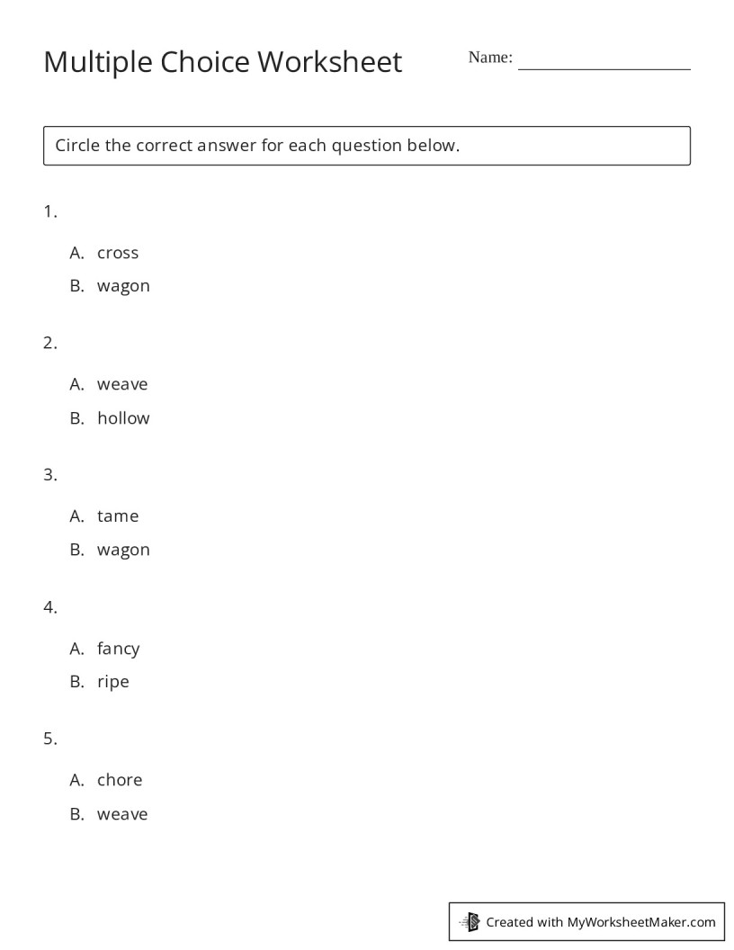 Multiple Choice Worksheet - My Worksheet Maker: Create Your Own Worksheets
