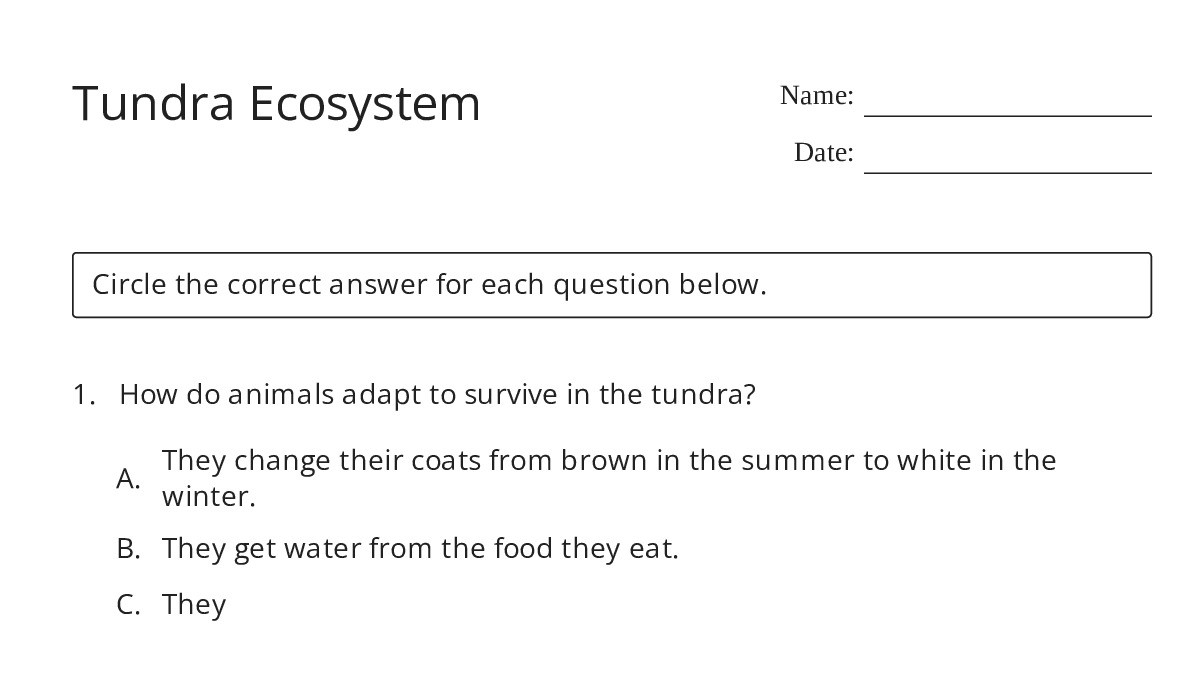 Tundra Ecosystem - My Worksheet Maker: Create Your Own Worksheets