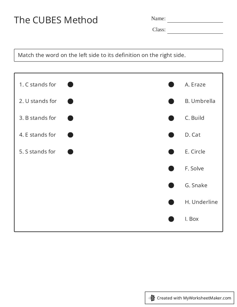 The CUBES Method - My Worksheet Maker: Create Your Own Worksheets