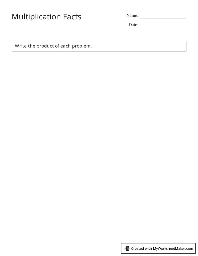 Multiplication Facts - My Worksheet Maker: Create Your Own Worksheets