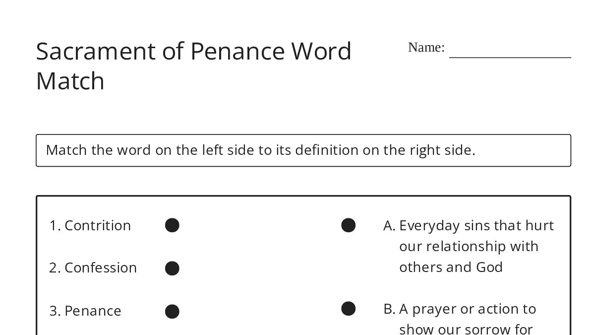Sacrament of Penance Word Match - My Worksheet Maker: Create Your Own ...