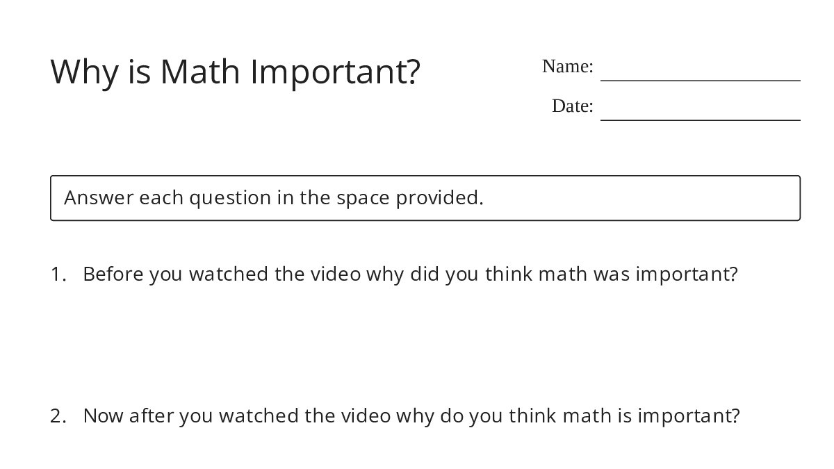 Why is Math Important? - My Worksheet Maker: Create Your Own Worksheets