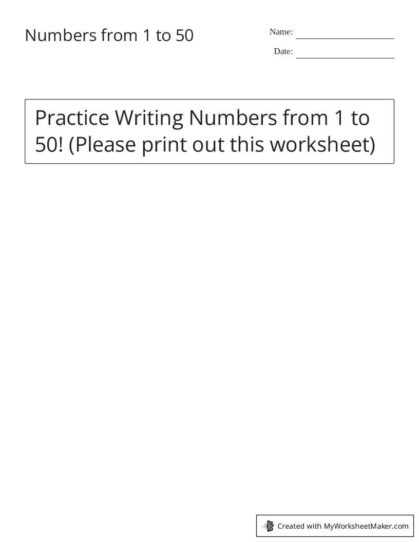 Numbers from 1 to 50 - My Worksheet Maker: Create Your Own Worksheets