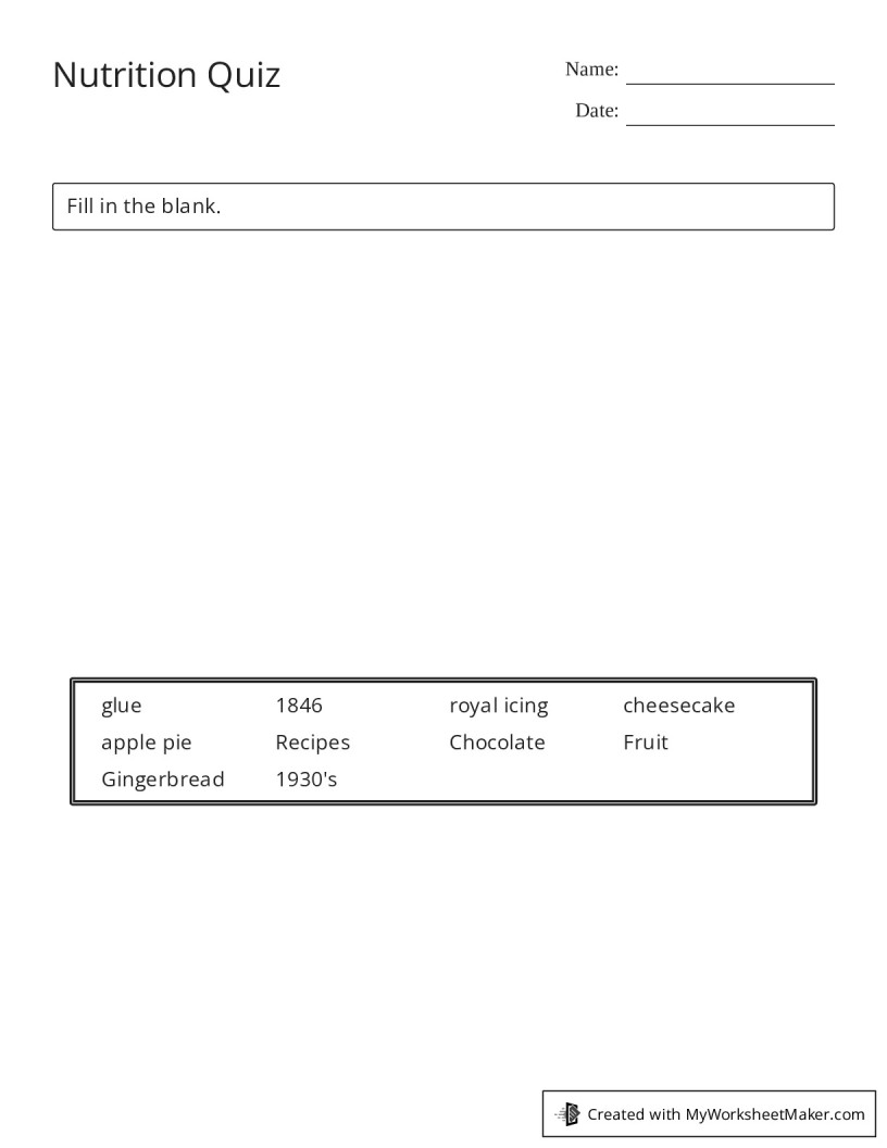 Nutrition Quiz - My Worksheet Maker: Create Your Own Worksheets