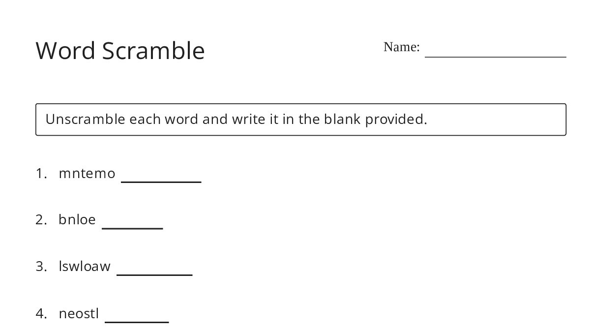 Word Scramble - My Worksheet Maker: Create Your Own Worksheets