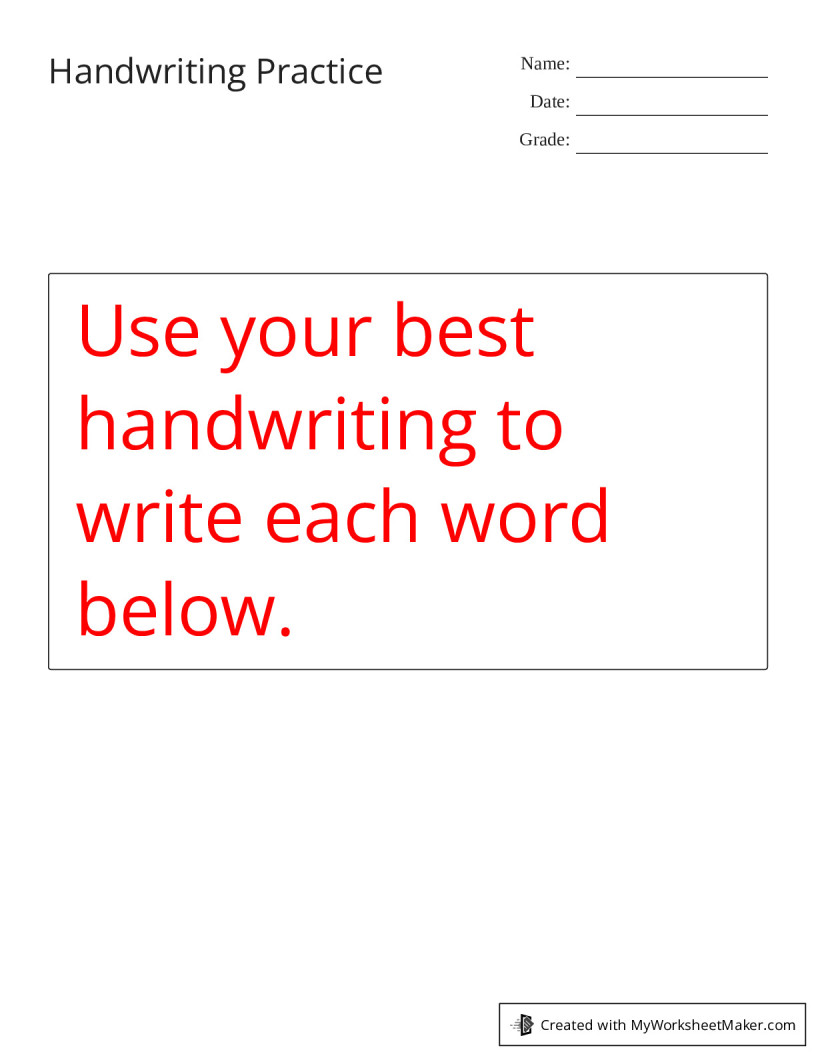 Handwriting Practice - My Worksheet Maker: Create Your Own Worksheets