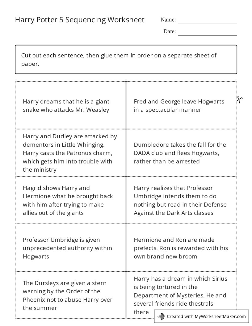 Harry Potter 5 Sequencing Worksheet - My Flashcard Maker: Create Your ...
