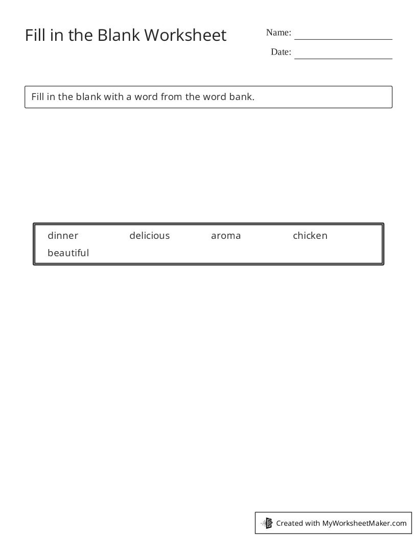 Fill in the Blank Worksheet - My Worksheet Maker: Create Your Own ...