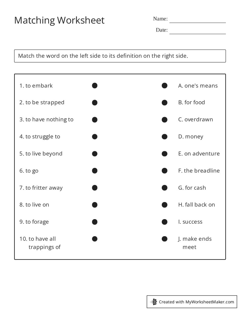 Matching Worksheet - My Worksheet Maker: Create Your Own Worksheets