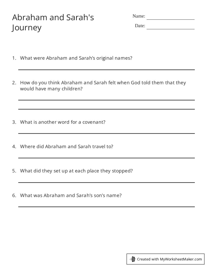 Abraham and Sarah's Journey - My Worksheet Maker: Create Your Own ...