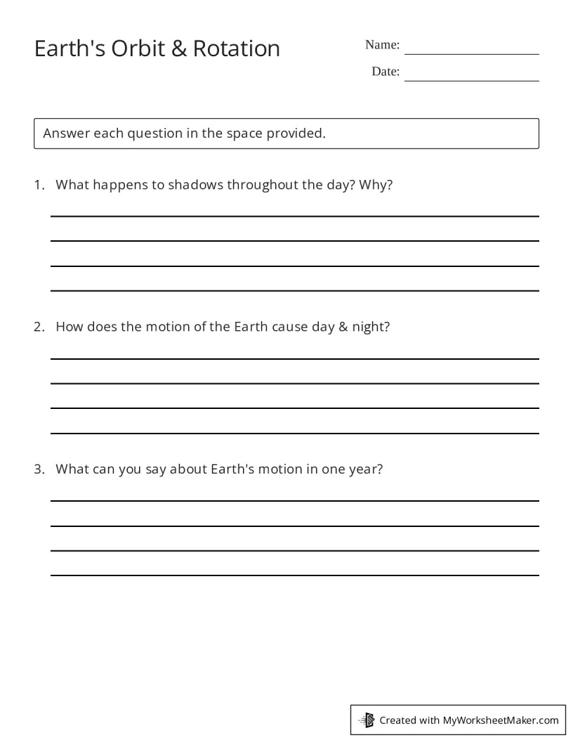 Earth's Orbit & Rotation - My Worksheet Maker: Create Your Own Worksheets