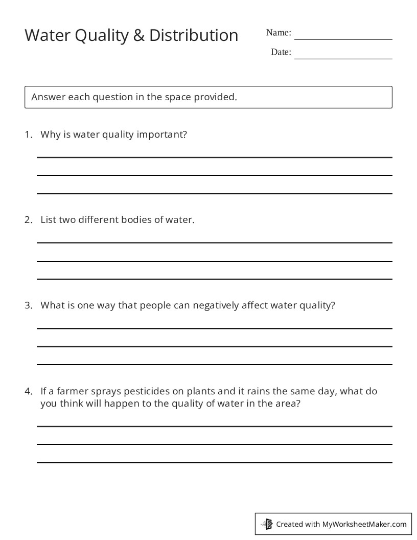 Water Quality & Distribution - My Worksheet Maker: Create Your Own ...
