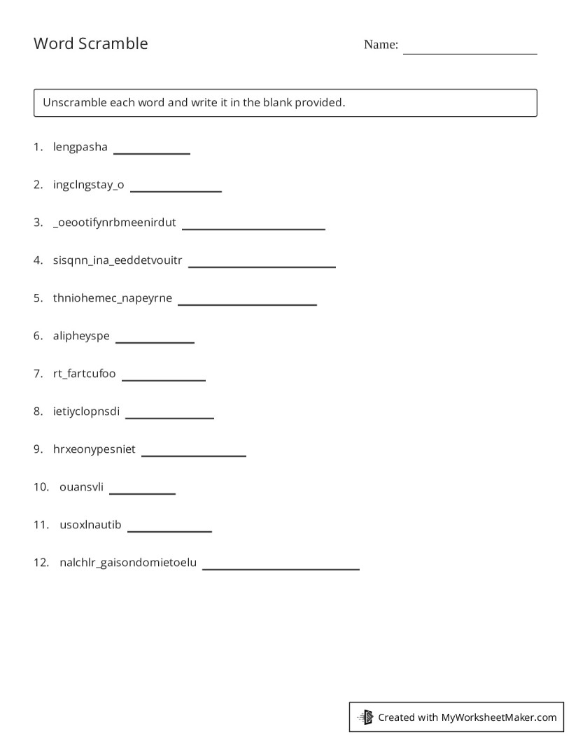 Word Scramble - My Worksheet Maker: Create Your Own Worksheets