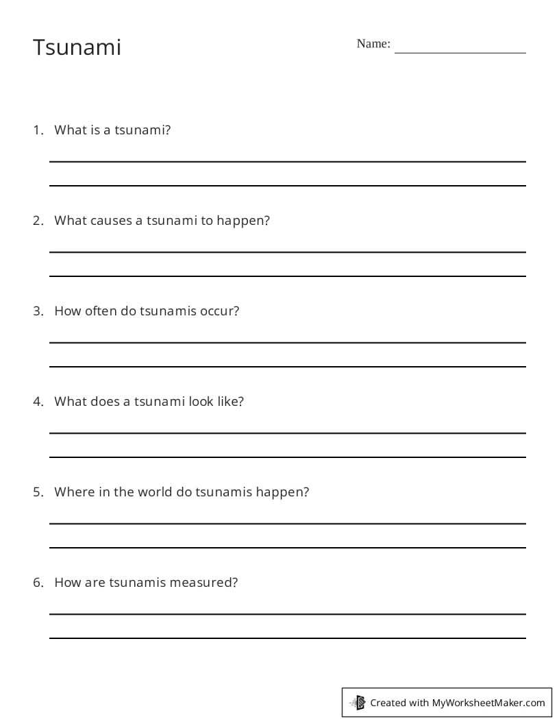 Tsunami - My Worksheet Maker: Create Your Own Worksheets