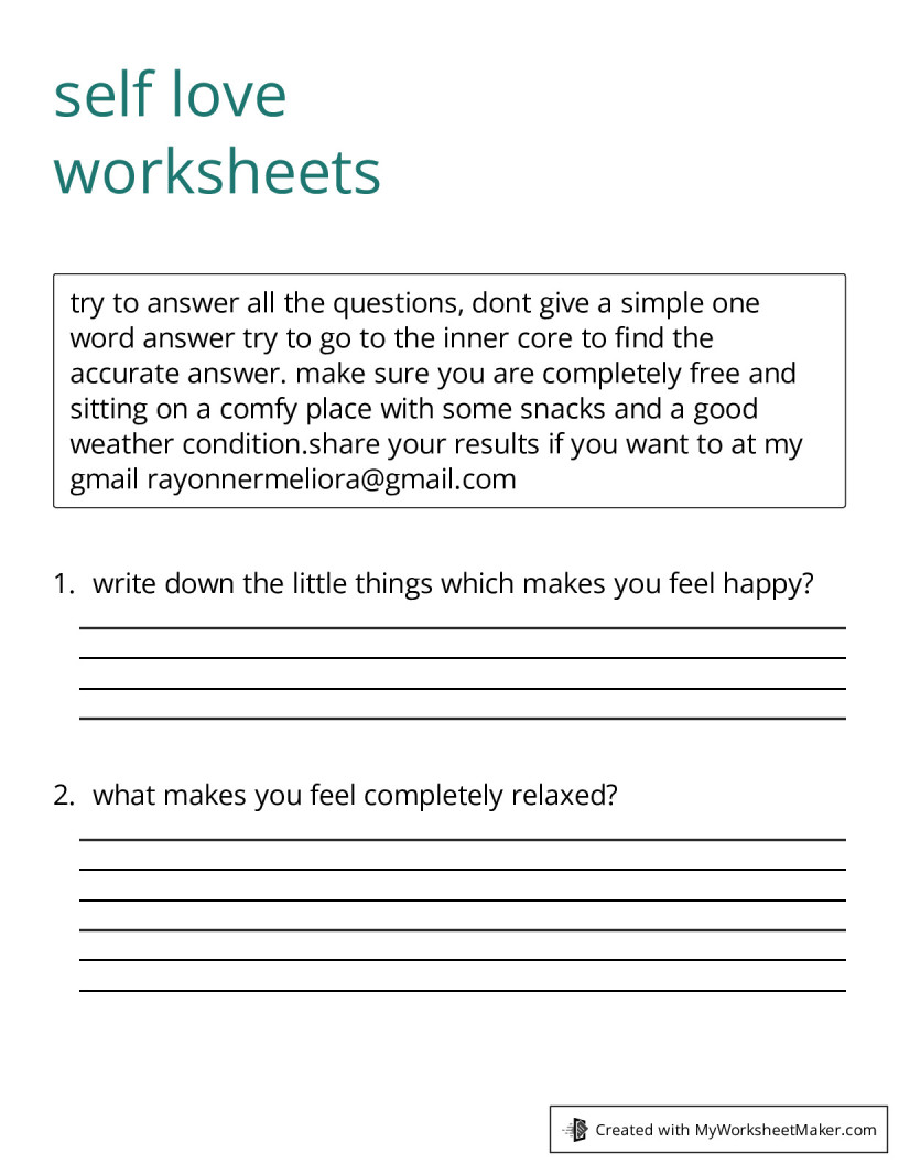 self love worksheets - My Worksheet Maker: Create Your Own Worksheets