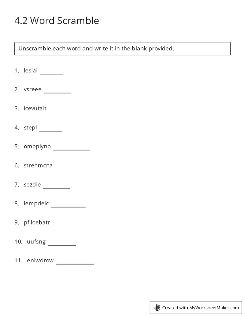 4.2 Word Scramble - My Worksheet Maker: Create Your Own Worksheets