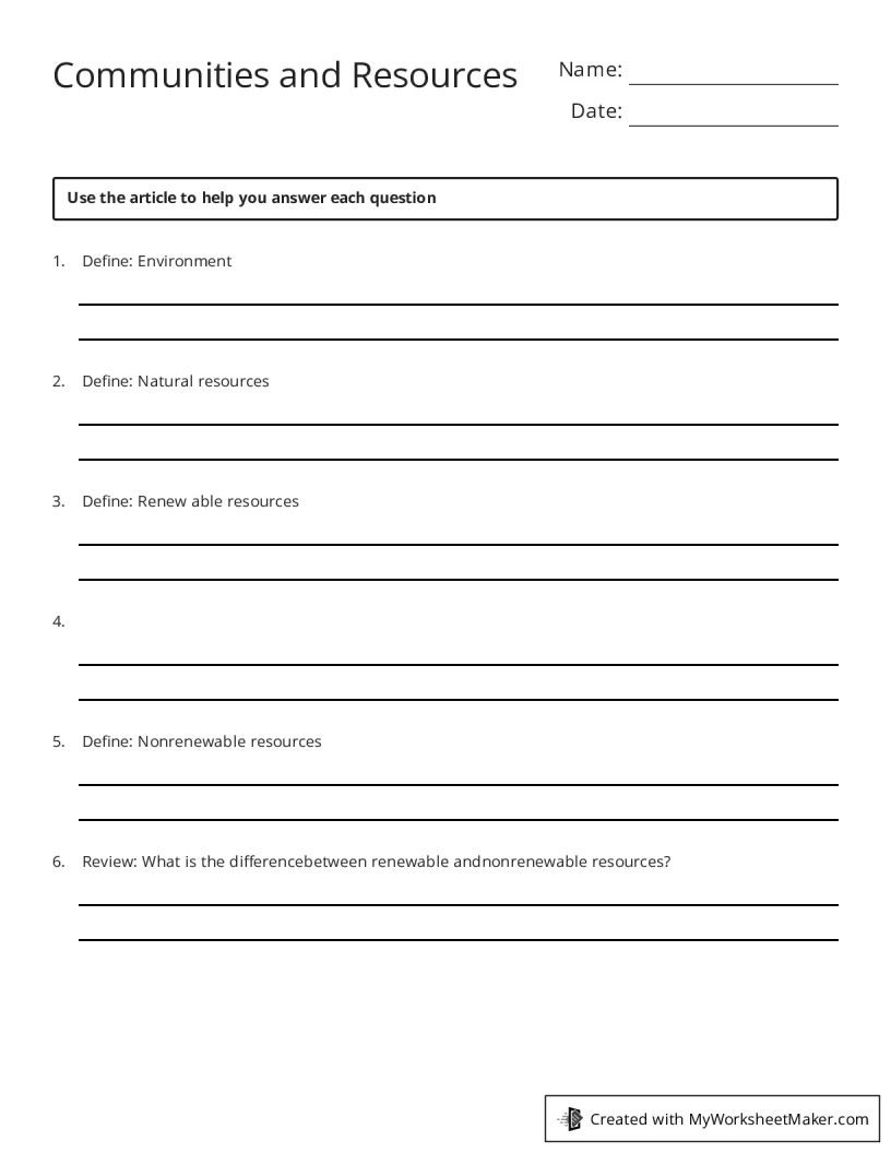 Communities and Resources - My Worksheet Maker: Create Your Own Worksheets