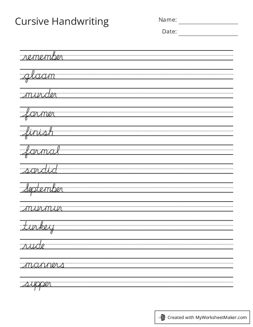 Cursive Handwriting - My Worksheet Maker: Create Your Own Worksheets