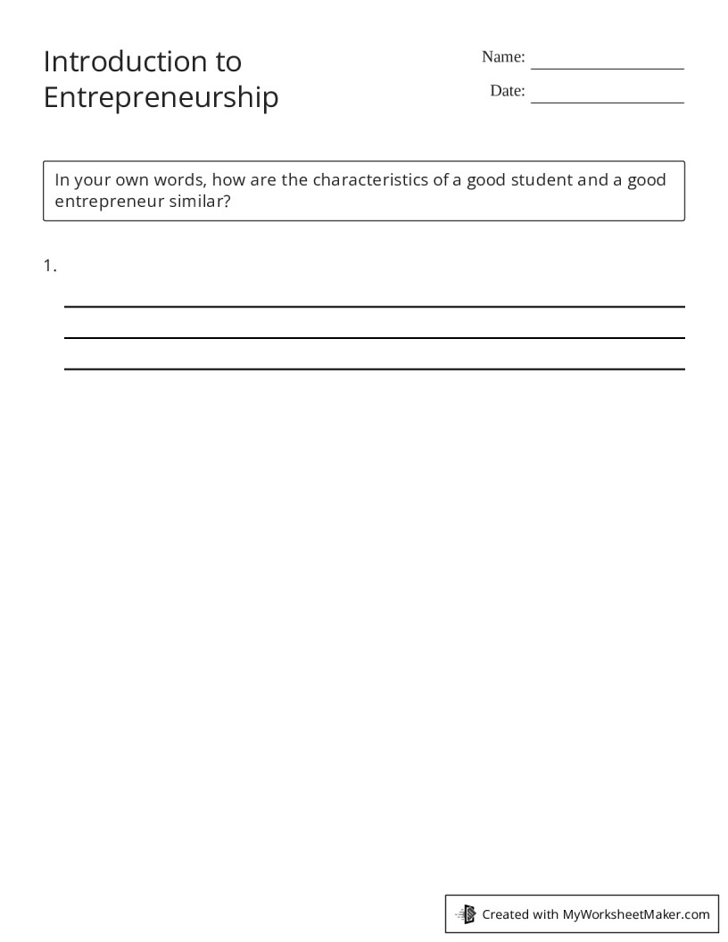 Introduction to Entrepreneurship - My Worksheet Maker: Create Your Own ...