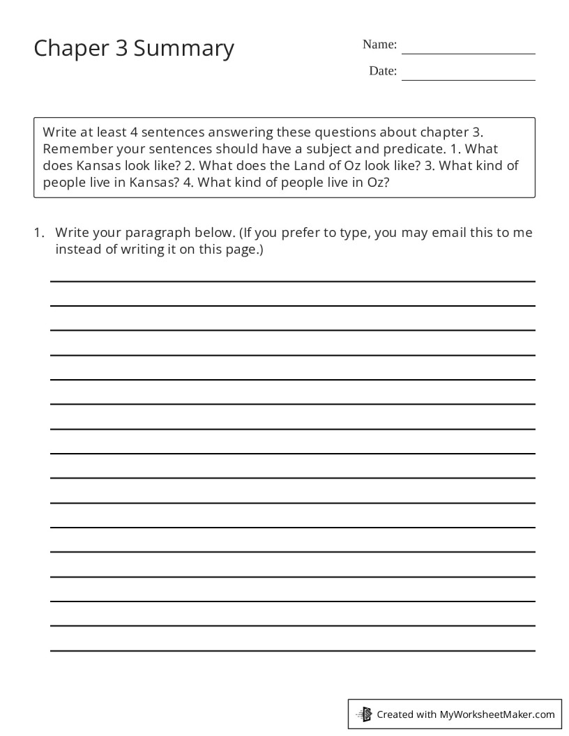 Chaper 3 Summary - My Worksheet Maker: Create Your Own Worksheets