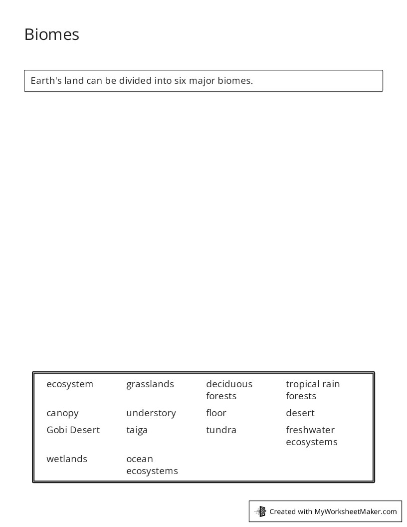 Biomes - My Worksheet Maker: Create Your Own Worksheets
