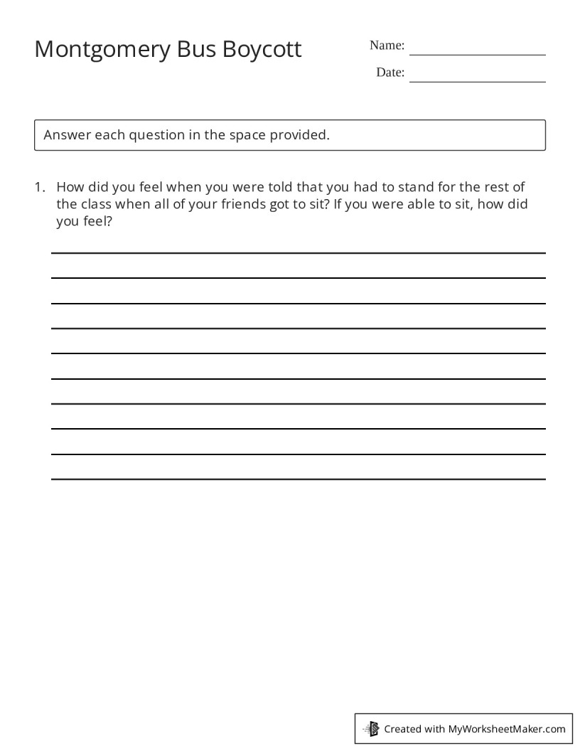Montgomery Bus Boycott - My Worksheet Maker: Create Your Own Worksheets