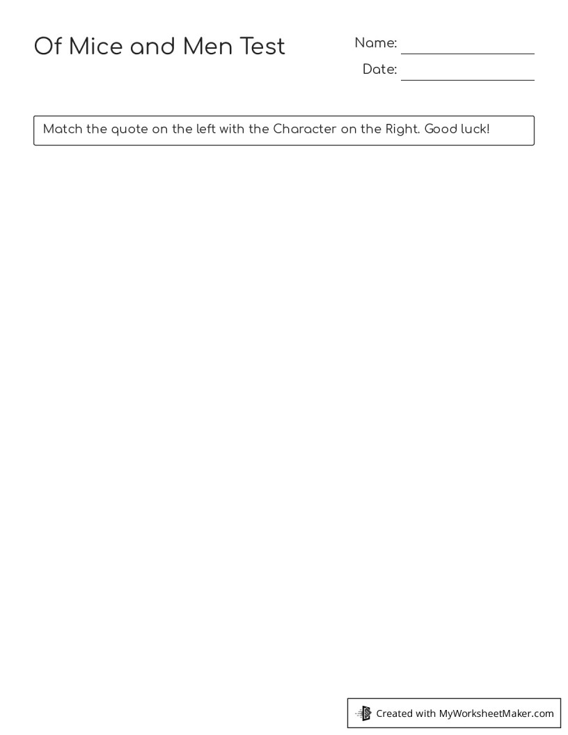 Of Mice and Men Test - My Worksheet Maker: Create Your Own Worksheets