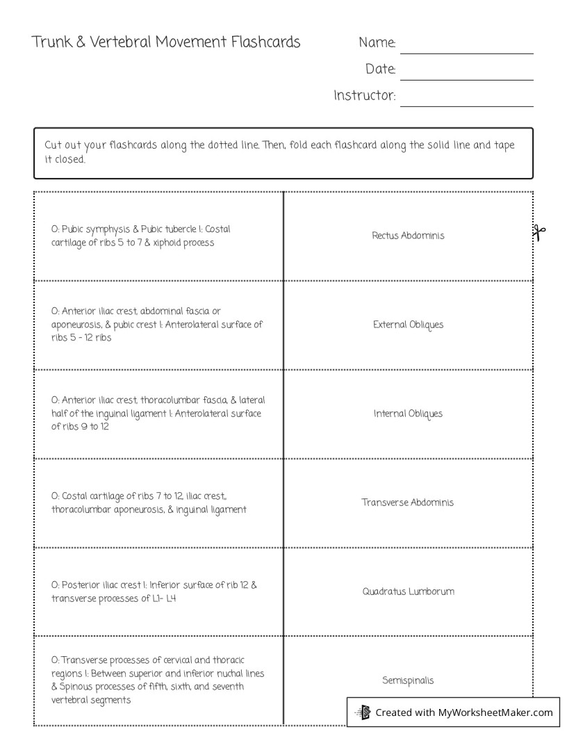 Trunk & Vertebral Movement Flashcards - My Flashcard Maker: Create Your ...
