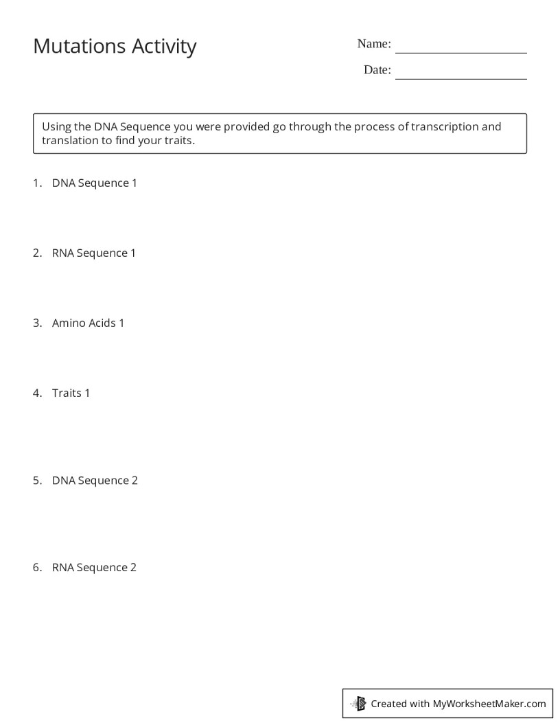 Mutations Activity - My Worksheet Maker: Create Your Own Worksheets