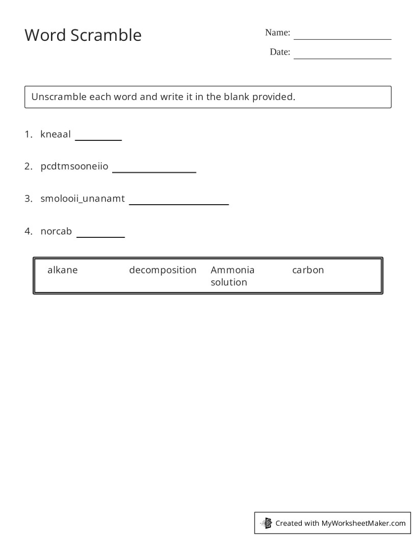 Word Scramble - My Worksheet Maker: Create Your Own Worksheets