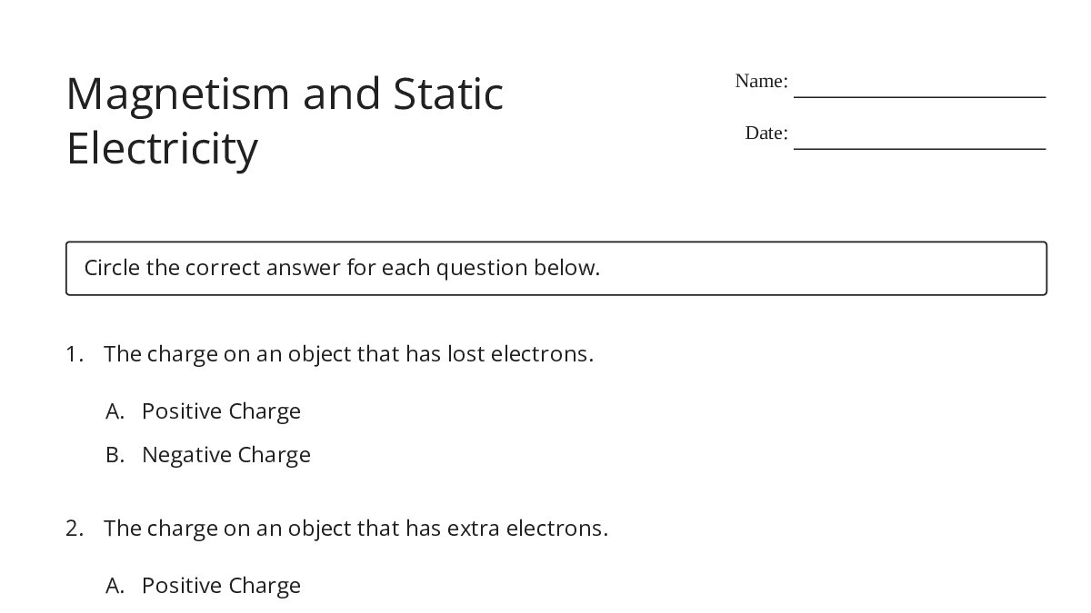Magnetism and Static Electricity - My Worksheet Maker: Create Your Own ...