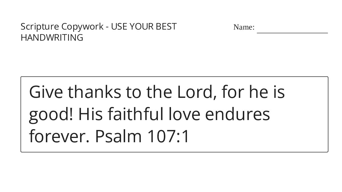 Scripture Copywork - USE YOUR BEST HANDWRITING - My Worksheet Maker ...
