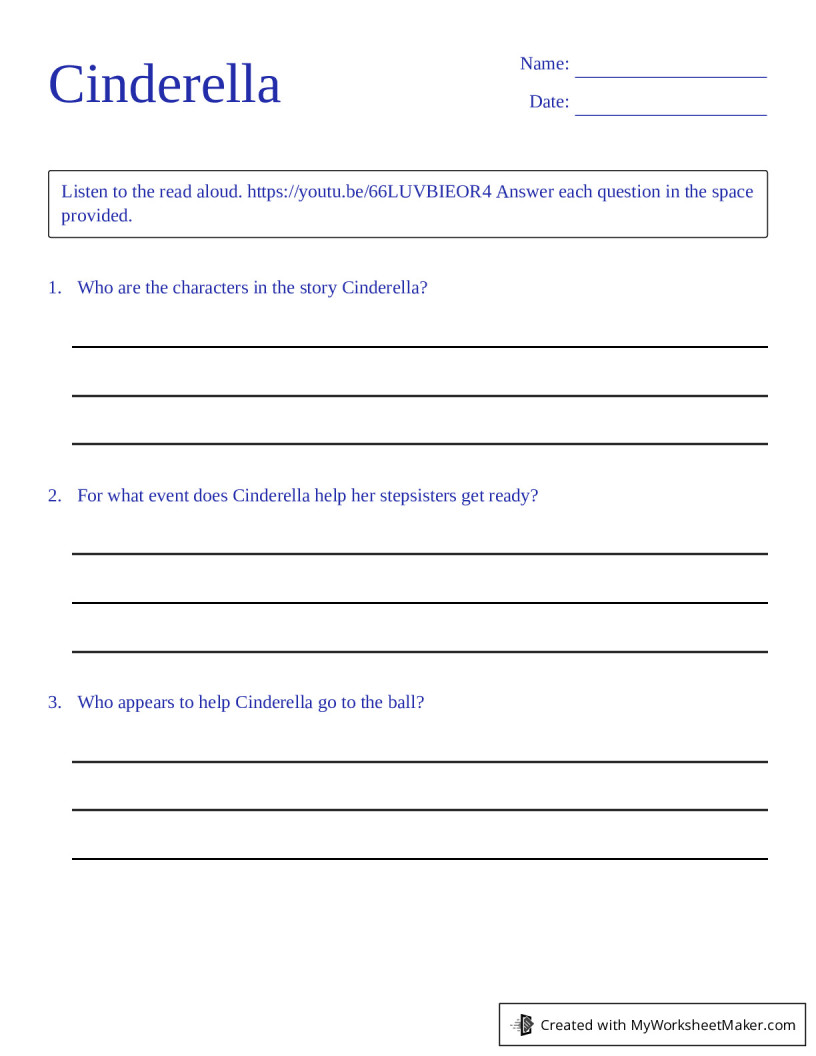 Cinderella - My Worksheet Maker: Create Your Own Worksheets