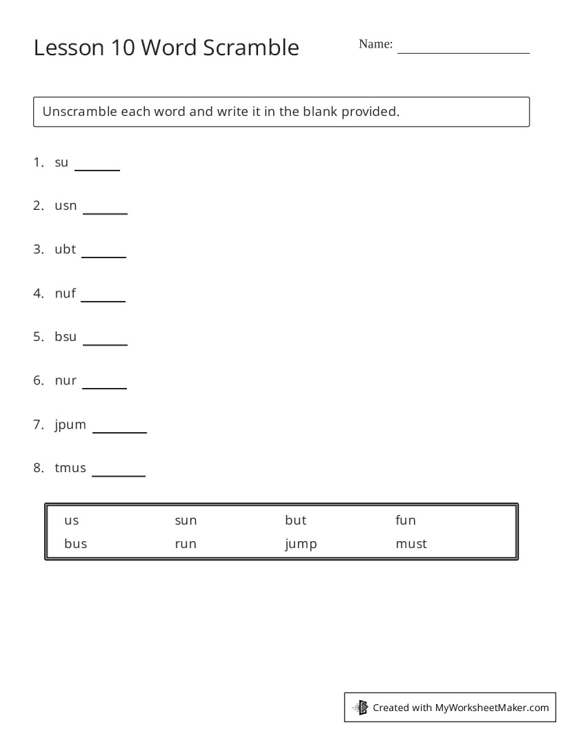 Lesson 10 Word Scramble - My Worksheet Maker: Create Your Own Worksheets