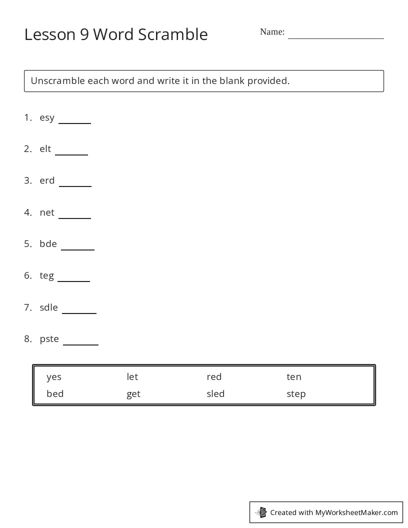 Lesson 9 Word Scramble - My Worksheet Maker: Create Your Own Worksheets