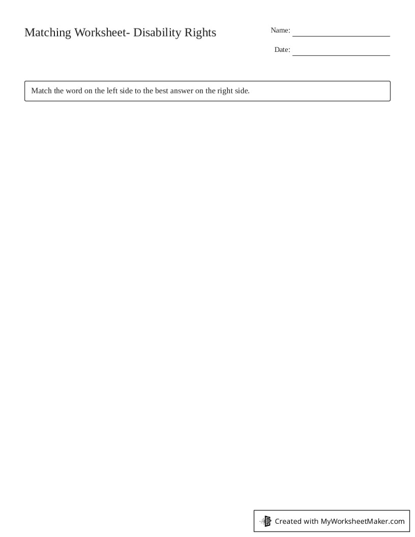 Matching Worksheet- Disability Rights - My Worksheet Maker: Create Your ...