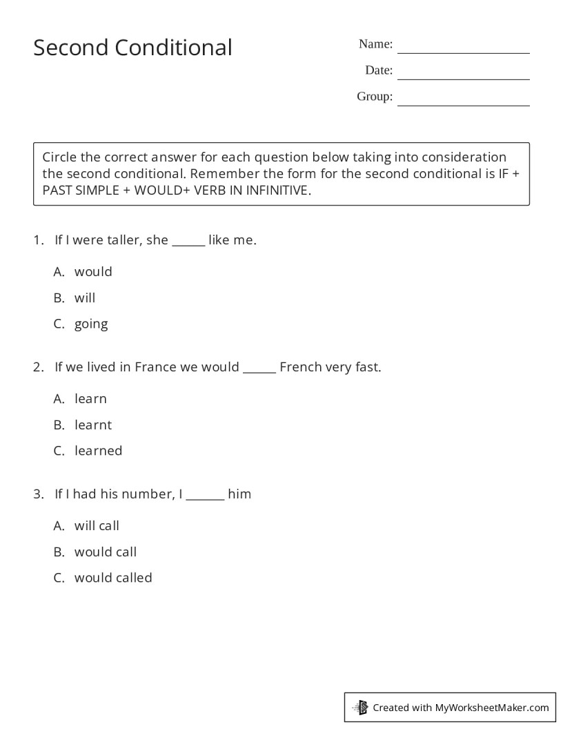 Second Conditional - My Worksheet Maker: Create Your Own Worksheets