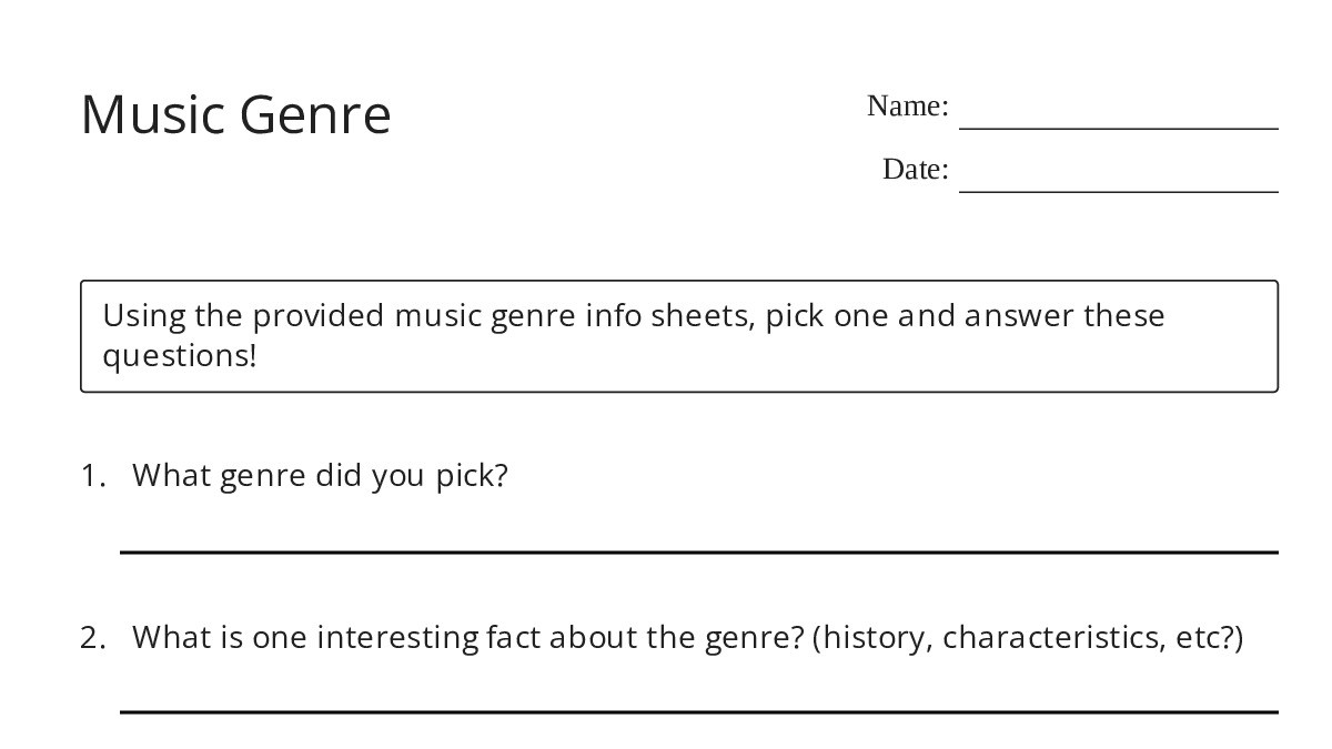 Music Genre - My Worksheet Maker: Create Your Own Worksheets